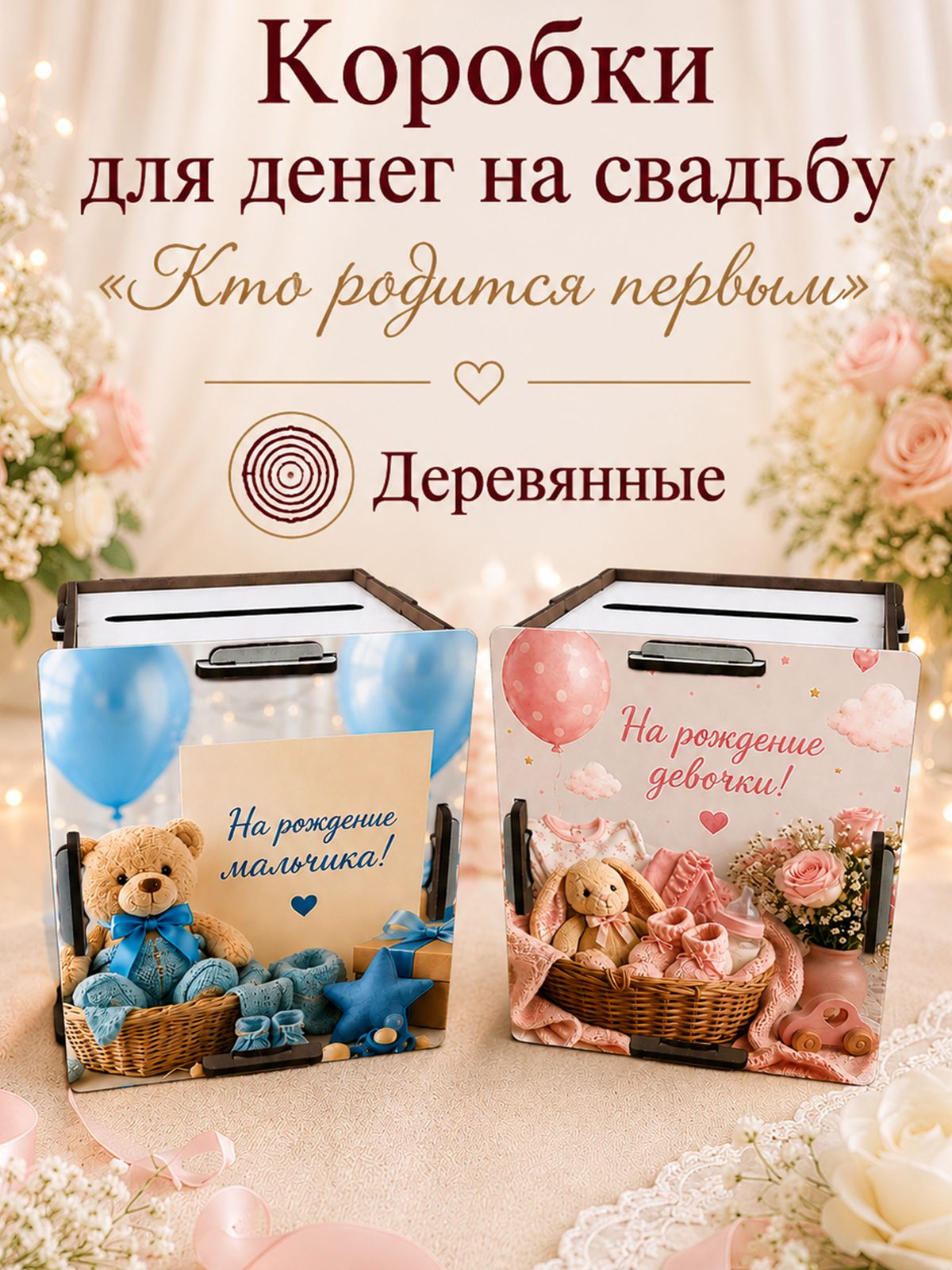 Коробки на мальчика и девочку на свадьбу, семейный банк на свадьбу