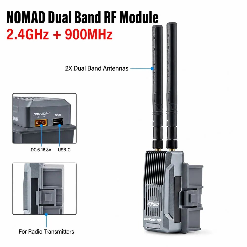 Радиомастер Nomad Dual Band Gemini Xrossband ExpressLRS модуль с встроенной RGB-подсветкой и адаптером для Nano/Micro модулей
