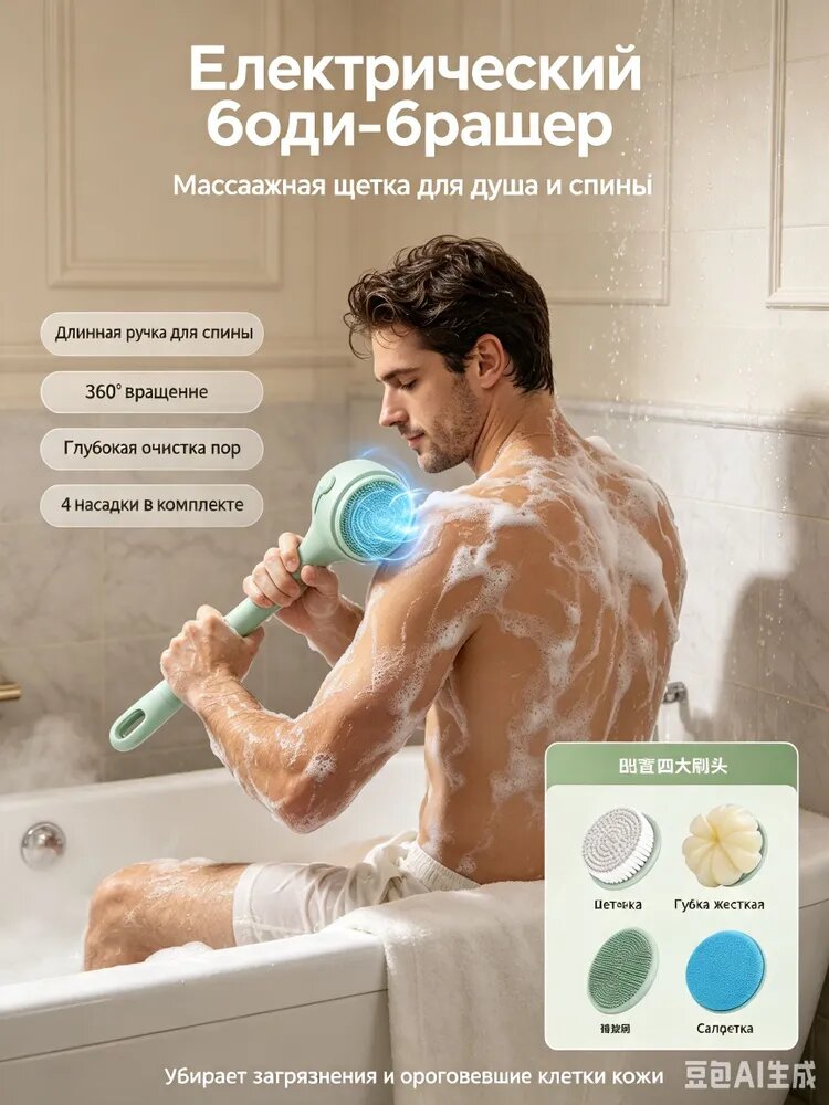 Боди брашер для тела, мочалка мягкая, салатовый, ABS пластик, 5 единиц, Box Set — фото 1