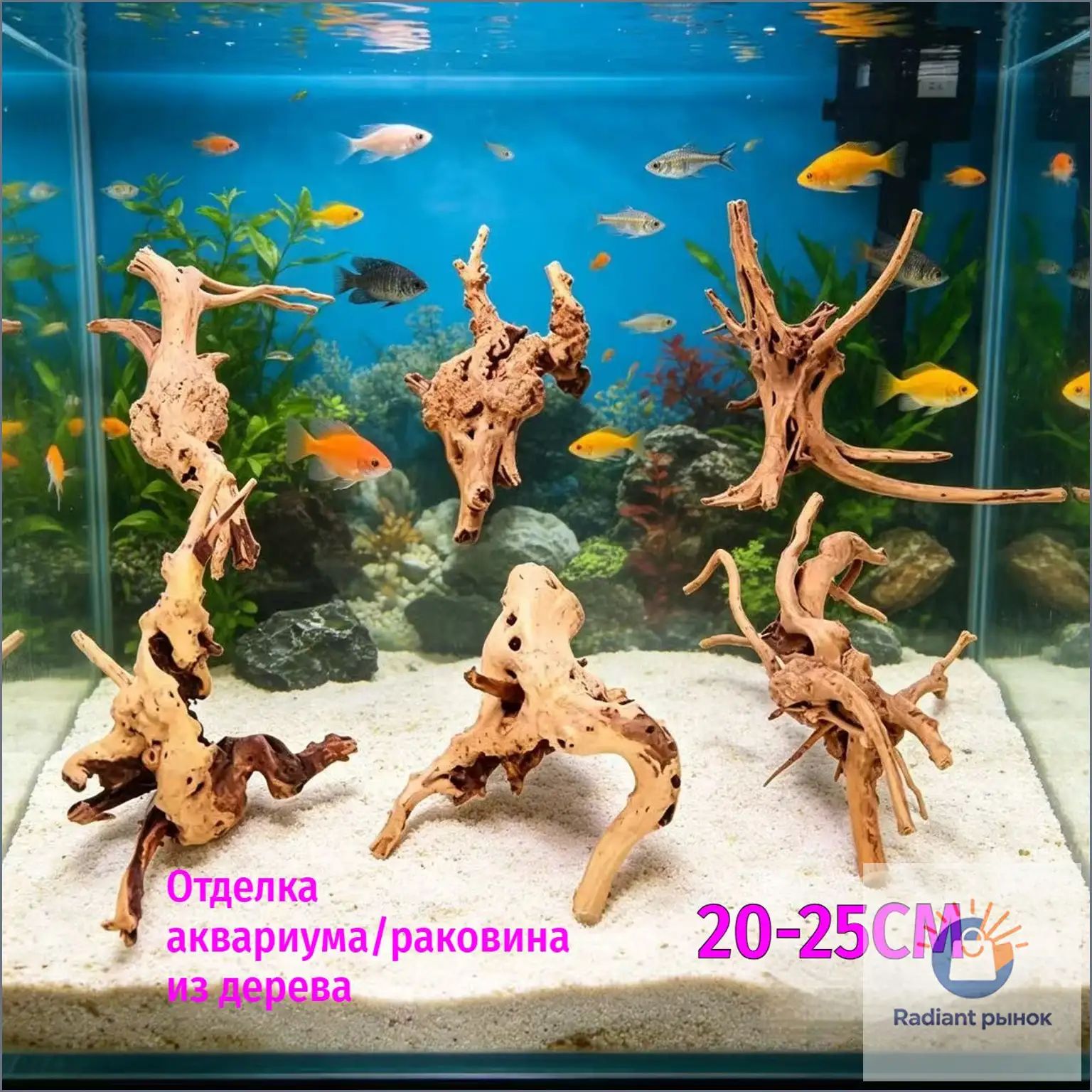 Натуральный мангровый корень, декор для аквариума и террариума, 1 шт