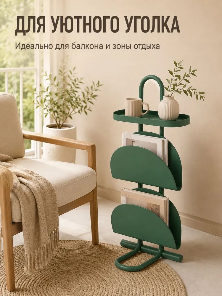 Журнальный столик 30х70х12 см, зеленый, современный минимализм, металл/мрамор