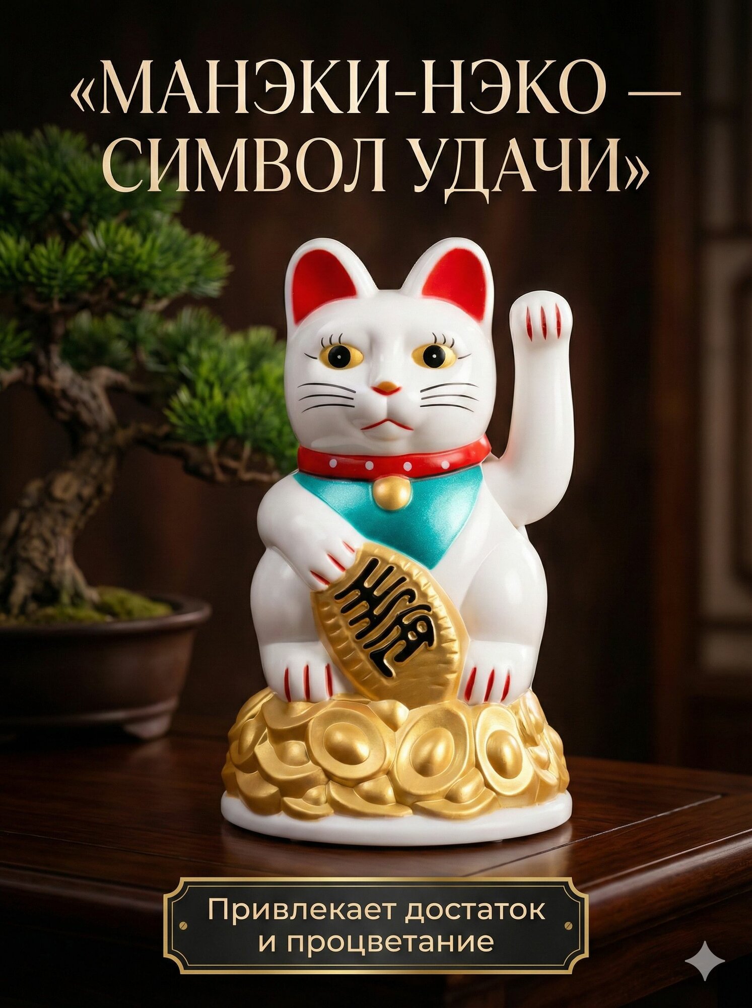 Статуэтка Манэки-нэко: кот удачи с машущей лапкой, 11.5 см