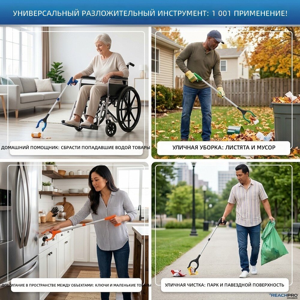 Щипцы для сбора мусора с длинной ручкой и нажимным механизмом, магнитная насадка и нескользящие захваты, для уборки дома, в офисе и на даче