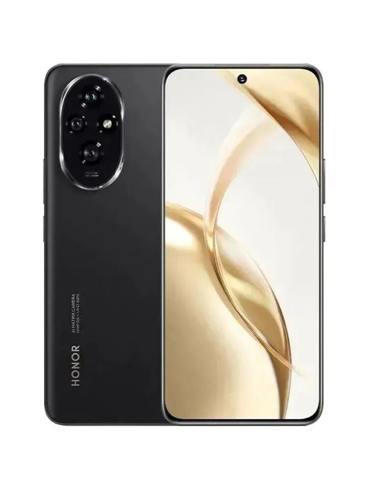 Honor Смартфон смартфон honor200, поддерживает русский язык, поддерживает обновления, поддерживает быструю зарядку, 5200 мАч, без eSIM, поддерживает функции NFC и OTG CN 12/256 ГБ, Nano-SIM, черный
