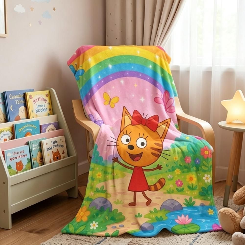 Одеяло Рисунок мультяшного кота 120x80 см, детское одеяло