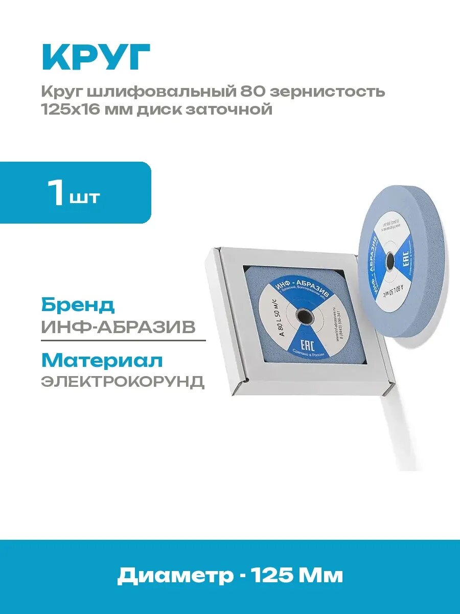 Круг шлифовальный 125x16 мм прямой профиль зерно 80 заточной