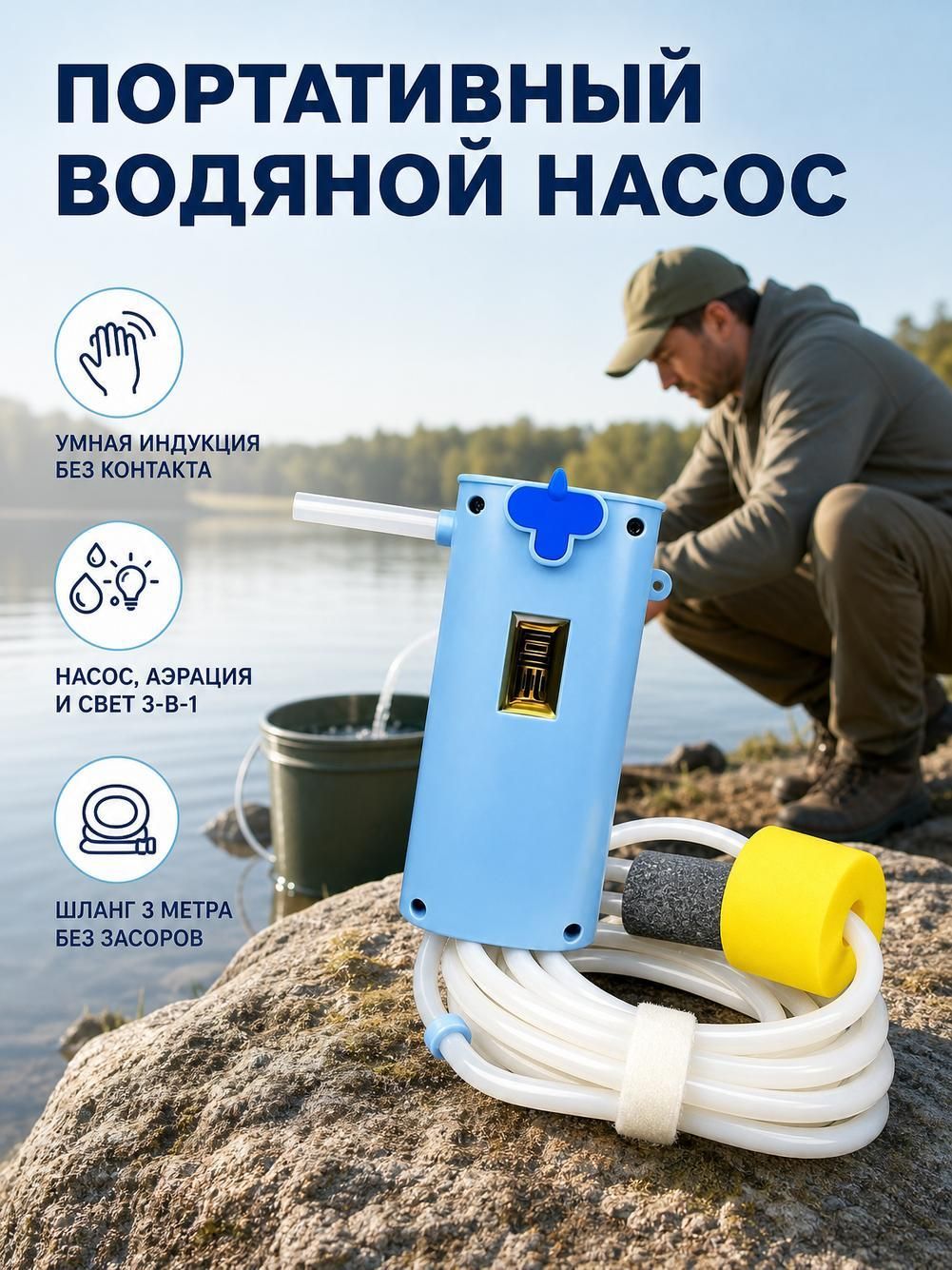 Портативный насос для рыбалки сенсорный, аккумуляторный водяной помпа для набора прикормки, с двумя вариантами крепления, универсальный рыбацкий водосборник для рыбацкого ящика