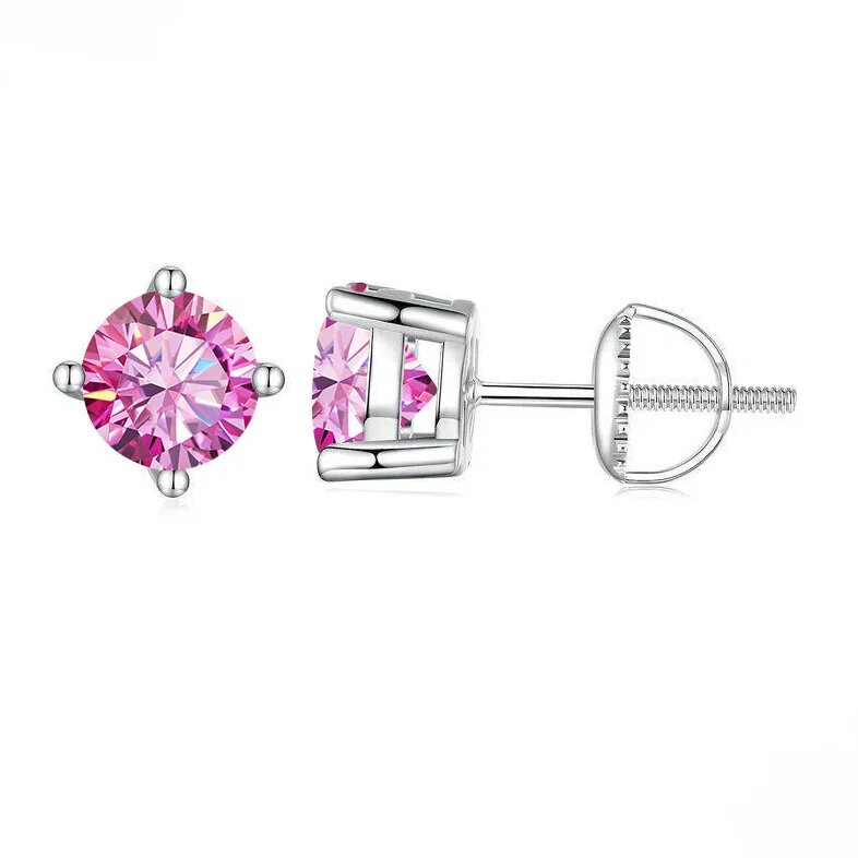 Серьги-гвоздики из серебра 925 с муассанитом, розовый, 6.5 мм