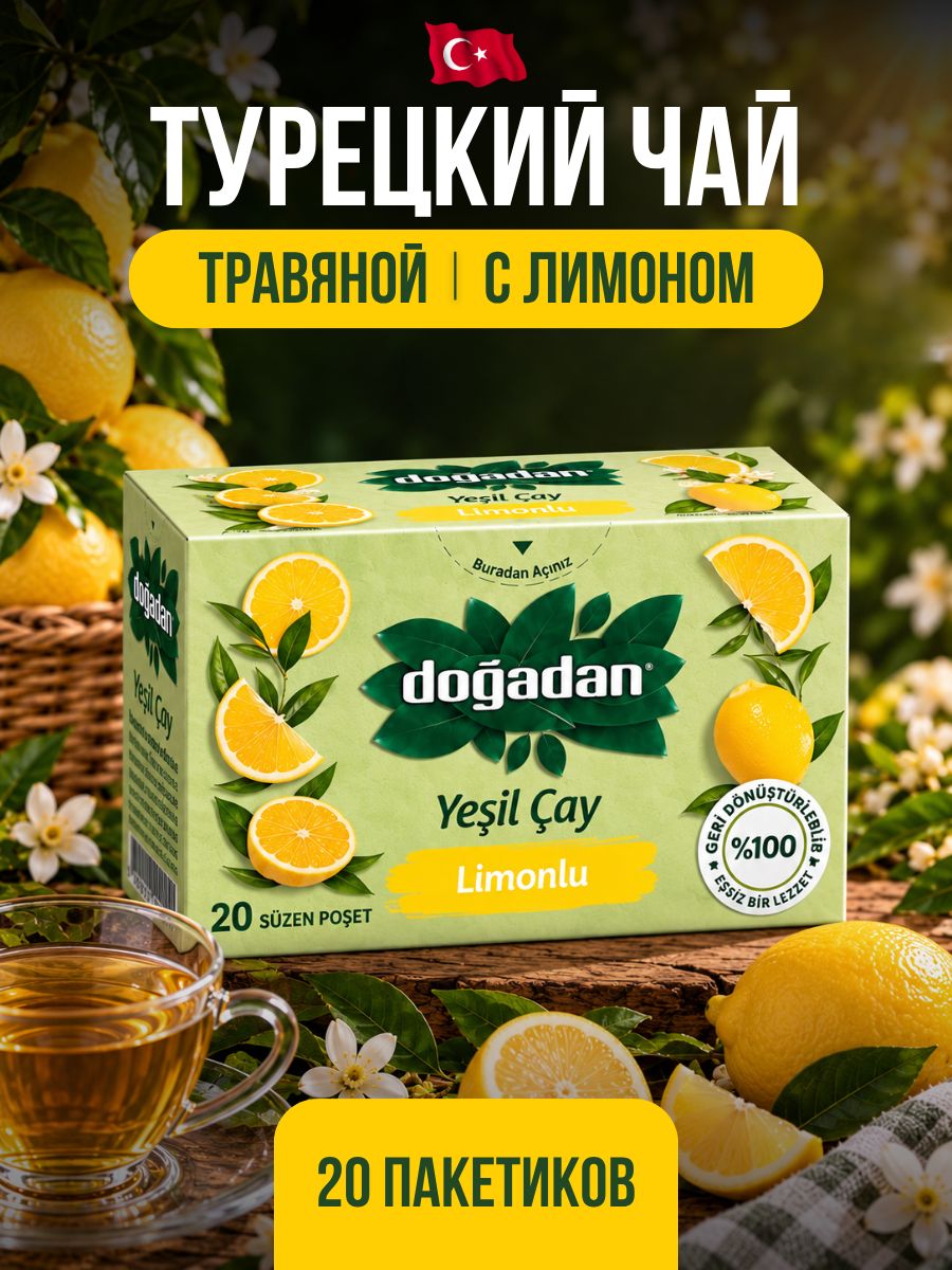 Чай зеленый Лимон пакетированный 20 шт