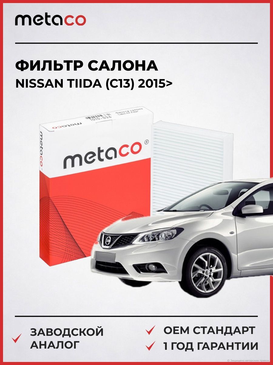 Фильтр салона METACO 1010036 Ниссан Тиида Nissan Tiida C13 2015
