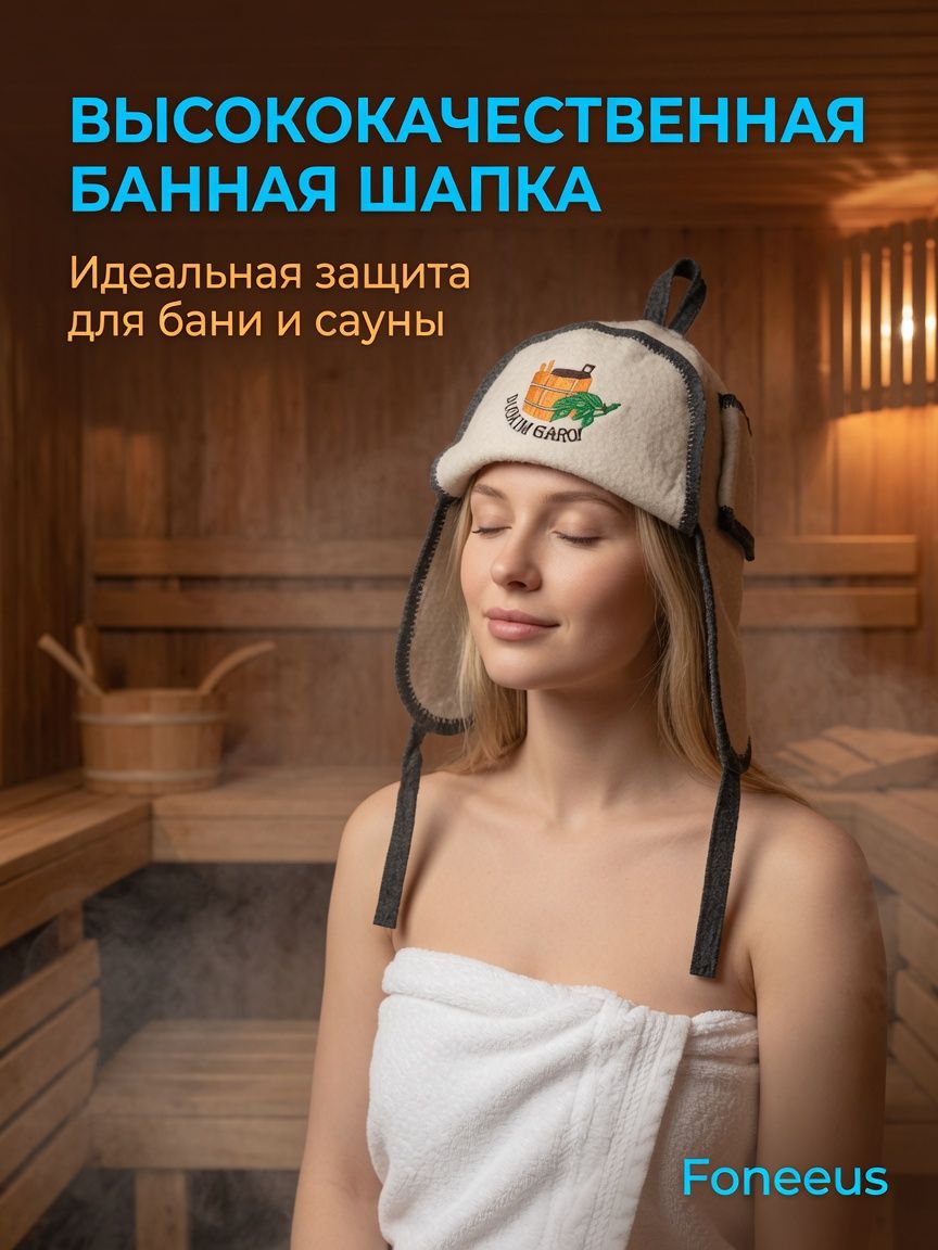 Шапка для бани и сауны Foneeus: классическая банная шапочка, женская и мужская. Защита от перегрева в парной, универсальный подарок! HSC-00019-01