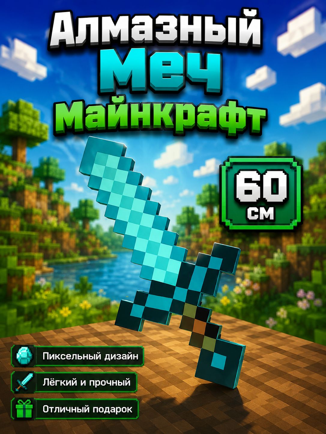 Алмазный Меч Майнкрафт 60 см (Minecraft)