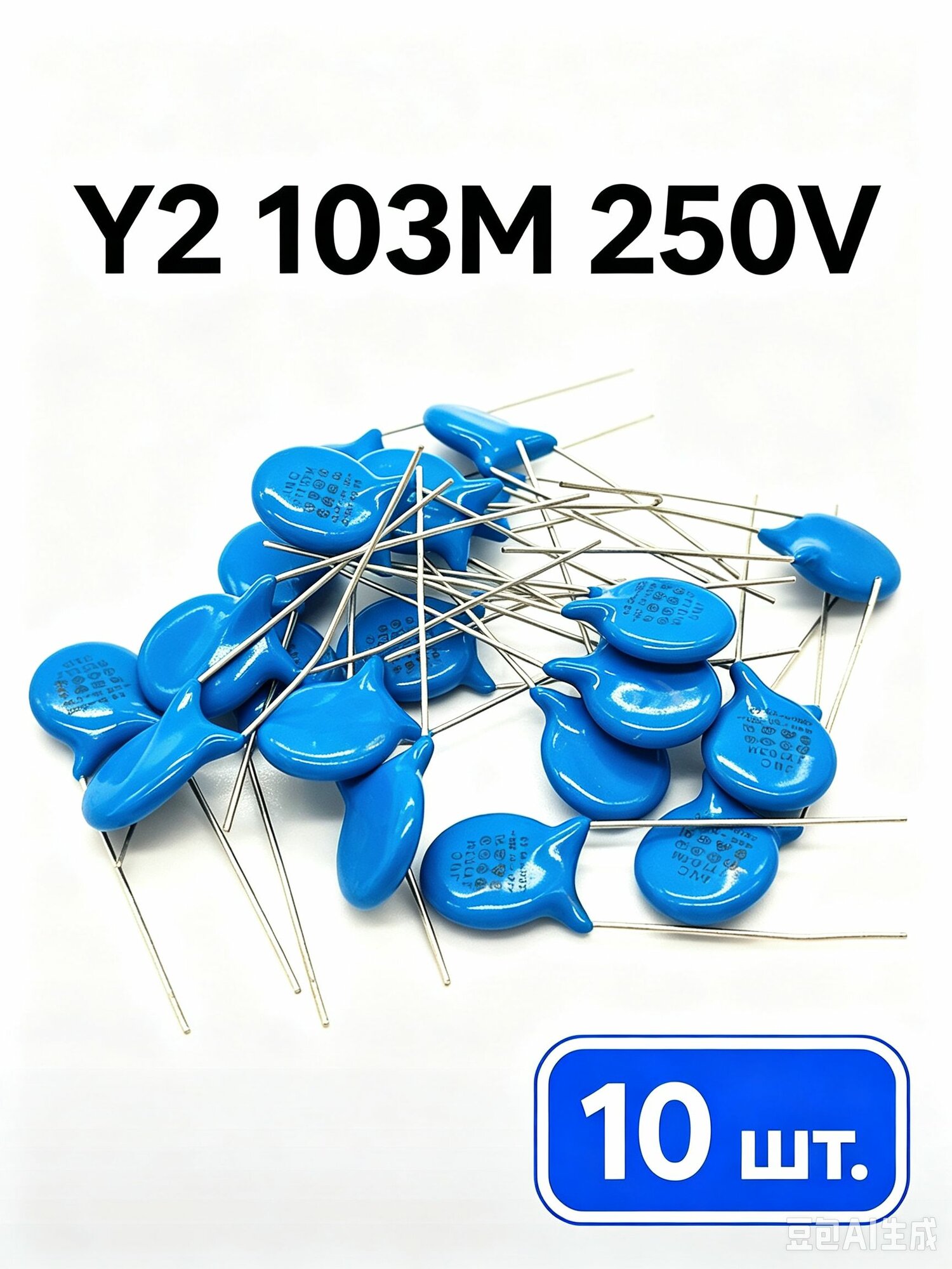 Конденсатор Y2 103M 250V 10нФ 10000пФ керамический высоковольтный помехоподавляющий X1 Y2, 10 шт