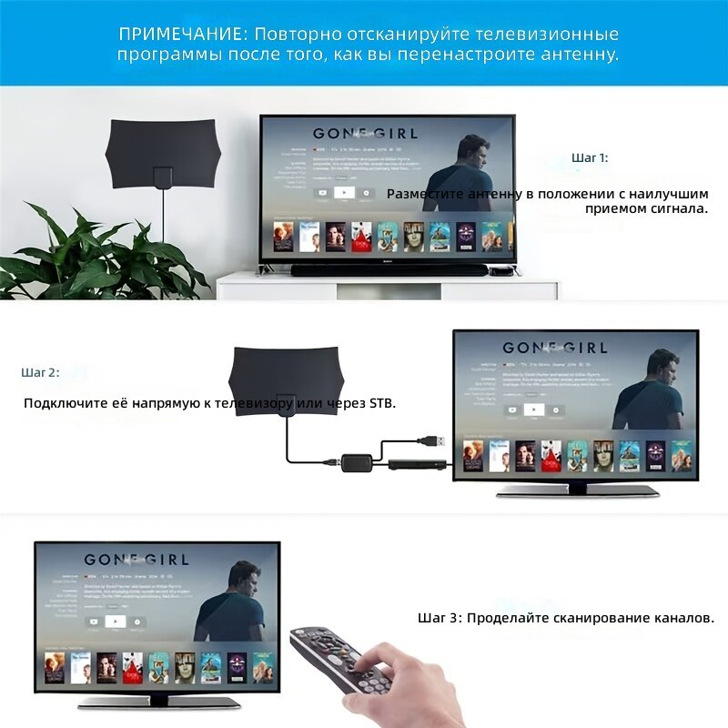 Антенна для цифрового телевидения шестиугольная с усилителем DVB-T/DVB-T2, VHF/UHF/FM, цвет черный