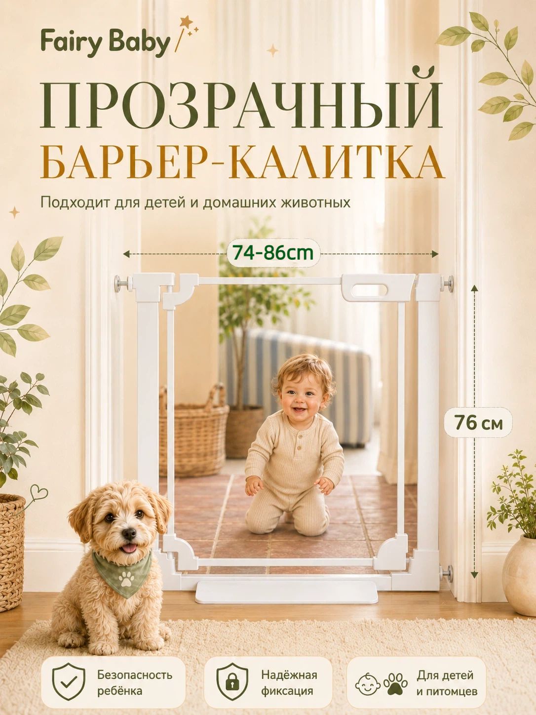 Прозрачные детские ворота для лестницы и дверей74-98CM, автозакрытие, без сверления, для детей и домашних животных
