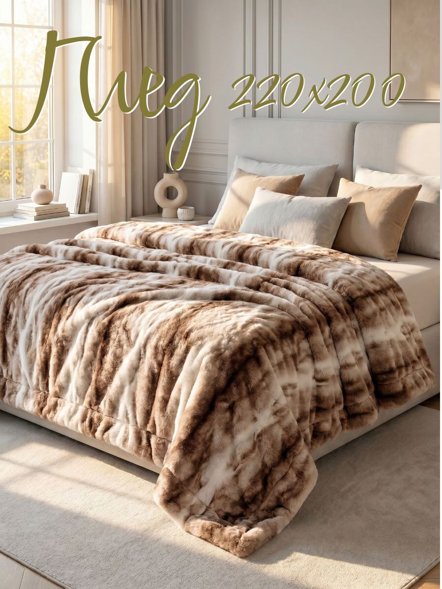 LESSA DESIGN Плед 200x220 см микрофибра плюшевый, новогодний 3d-эффект белый