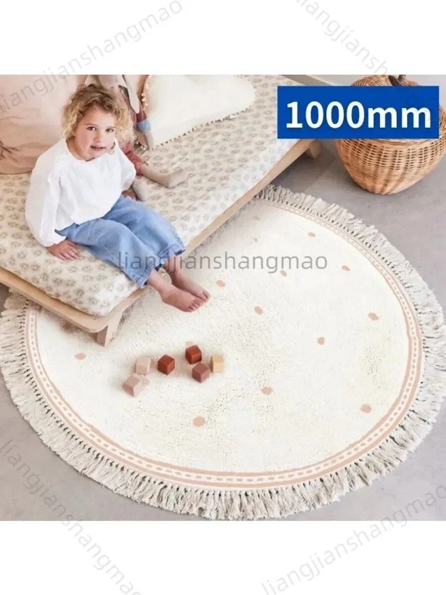 Ковер Розовые точки 100x100 см круглый с бахромой для детской комнаты