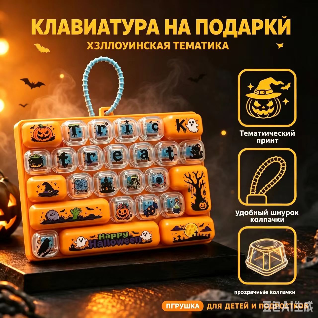 Декорация для клавиатуры в стиле Хэллоуин: ключбраслет и подвеска для клавиатуры "Питание для настроения".