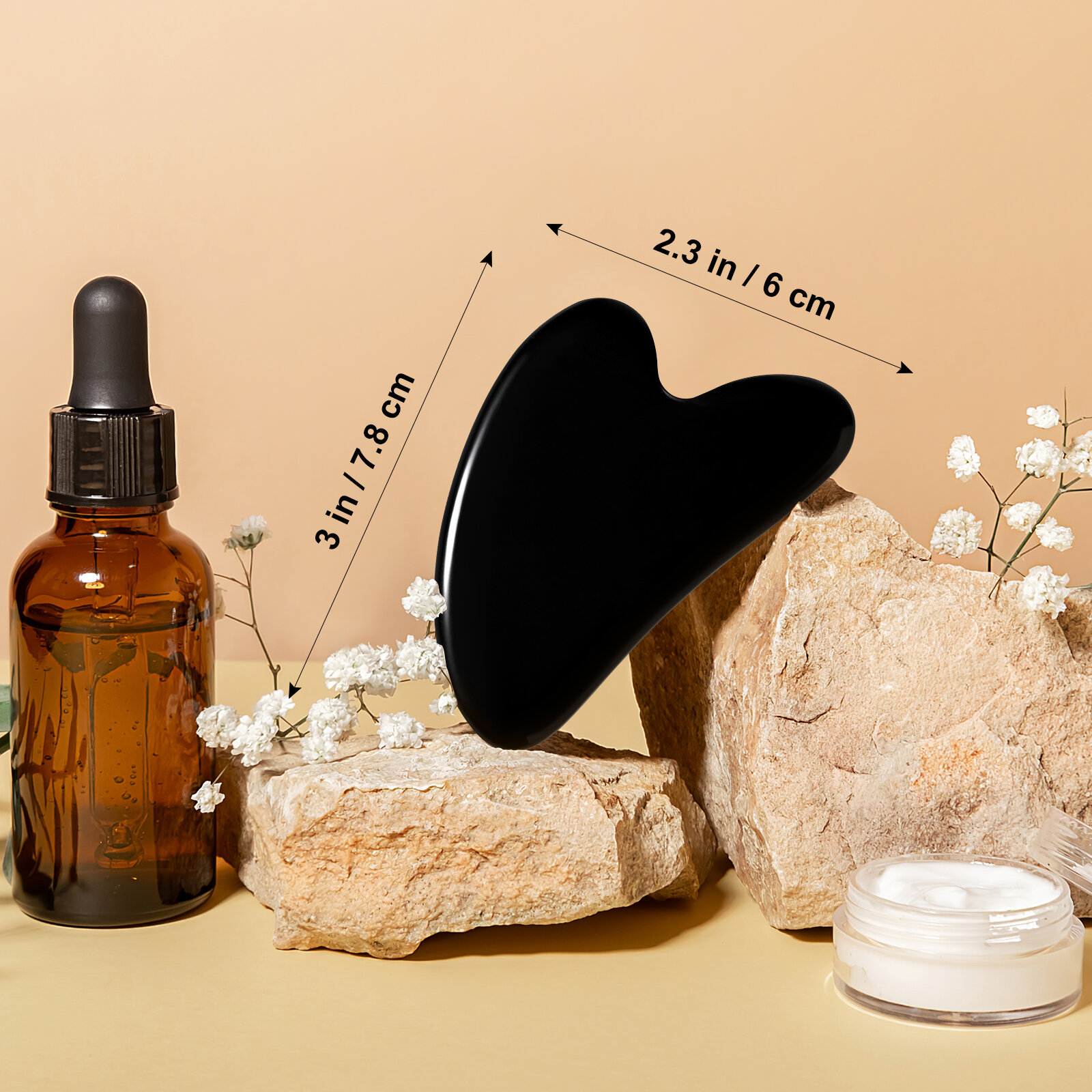 Gua Sha Камень Для Массажа Лица И Тела 1 Шт Черный Размер 8.00X5.00X0.60Cm