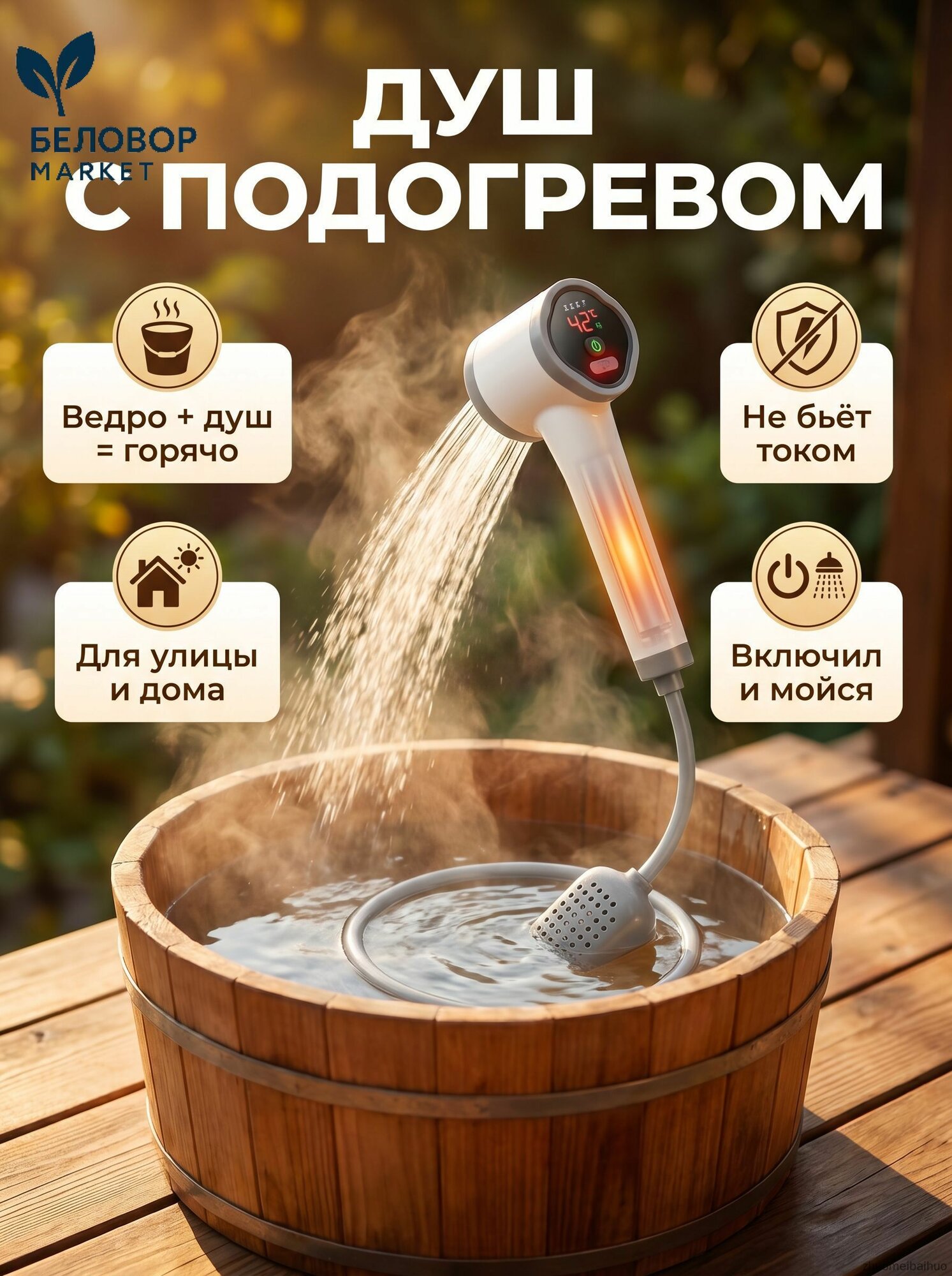 Переносной душ с подогревом из ведра, аккумуляторный портативный самовсасывающий душ для кемпинга и дачи