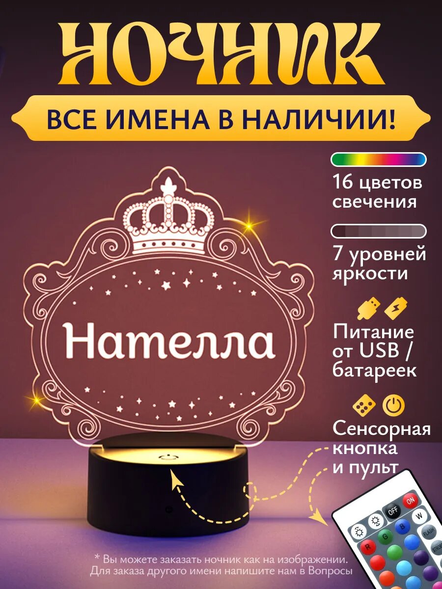Ночник "Нателла - рамка с короной!