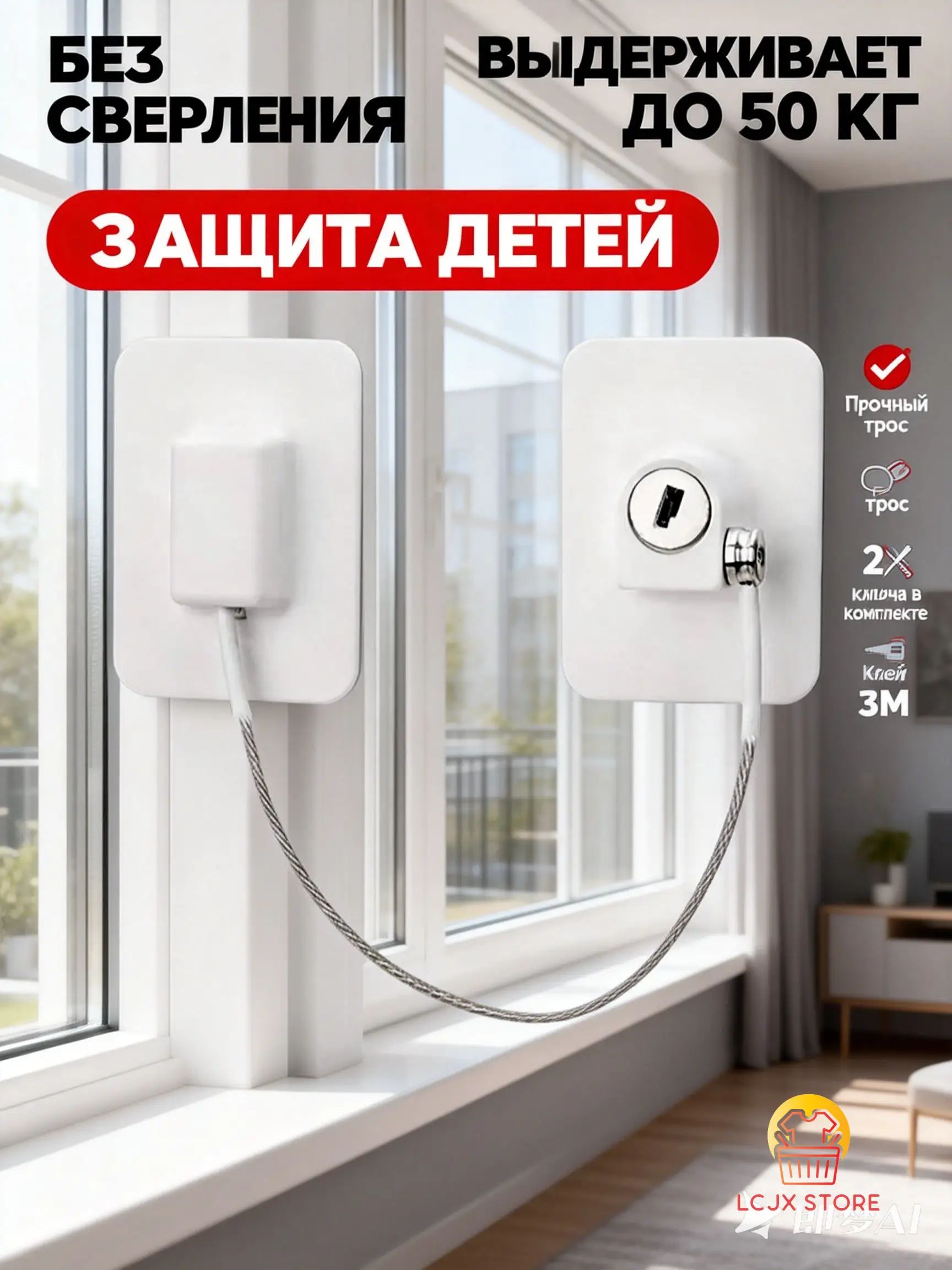 Замок на окна от детей и животных, защитный блокиратор для безопасности ребенка, оконный ограничитель на липучке, стальной трос