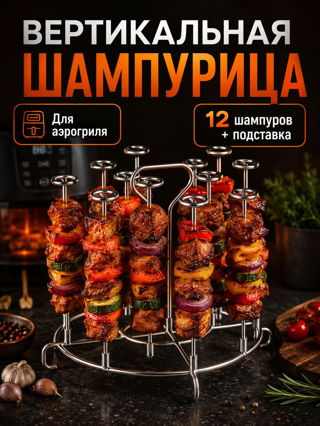 Шампурница для аэрогриля, аэрофритюрниц и духовых шкафов, решетка для аэрогриля