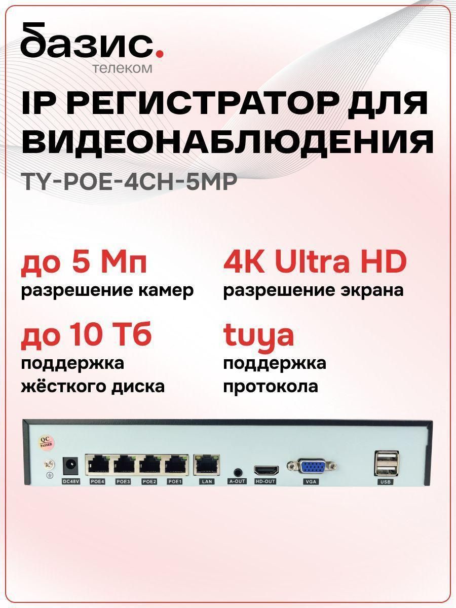 Видеорегистратор PoE NVR 4 канала