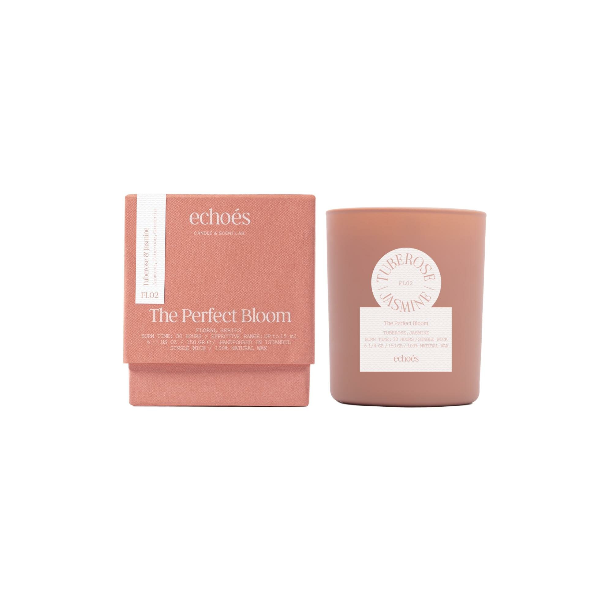 ECHOES Tuberose & Jasmine Compact Candle 150g Компактная свеча с одним фитилем в подарочной упаковке, 150 гр.