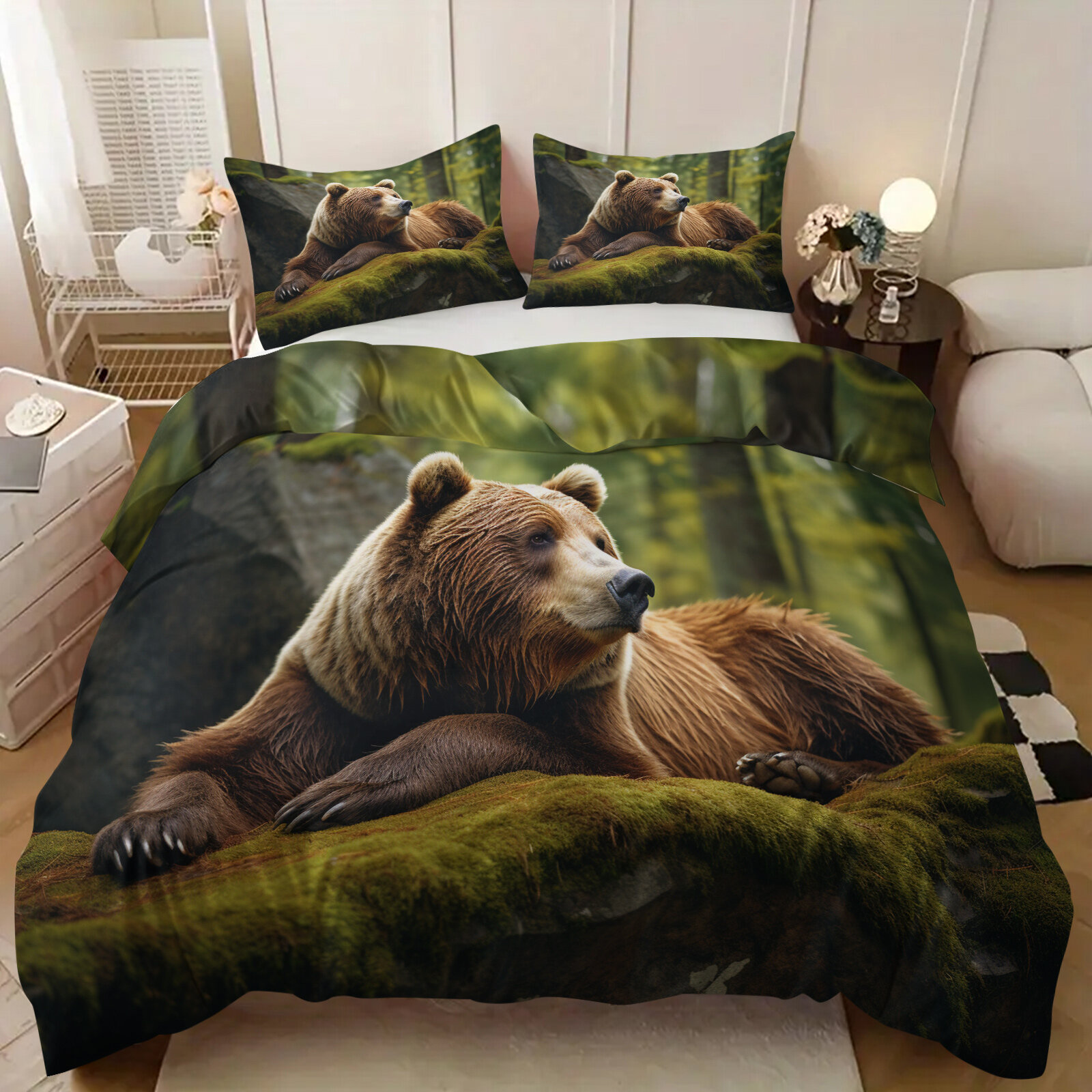 Постельное белье 2-спальное, евро простынь 200x220cm,2 наволочки 70х70, Медведь полисатин спальный комплект