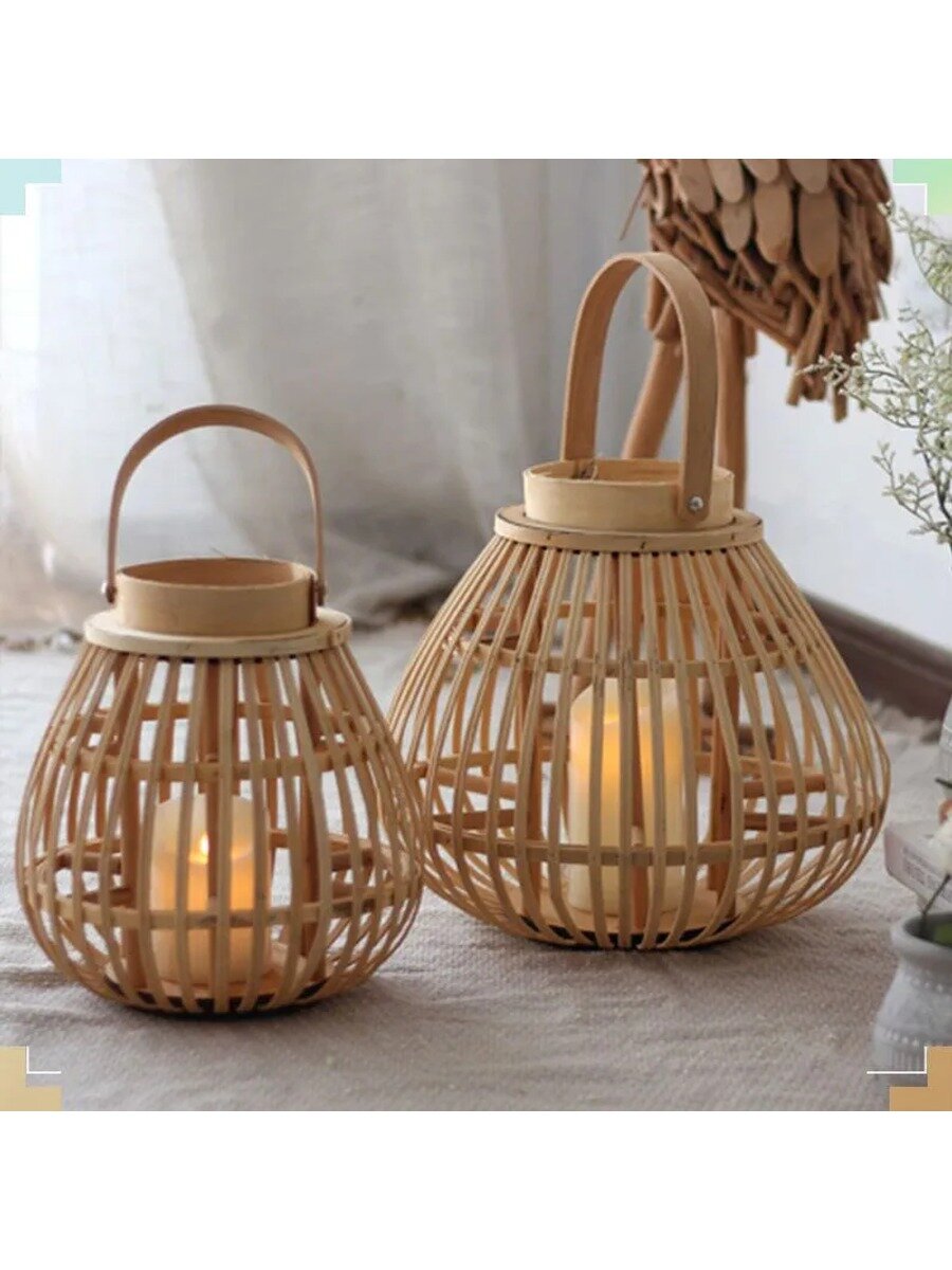 Бамбуковый подсвечник из ротанга 35x25 см, бежевый декоративный аксессуар для свечей