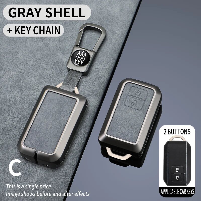 Чехол Для Ключей Из Оцинкованного Сплава + Кожи Для Автомобиля Suzuki Ertiga Swift Gray Square Set-2