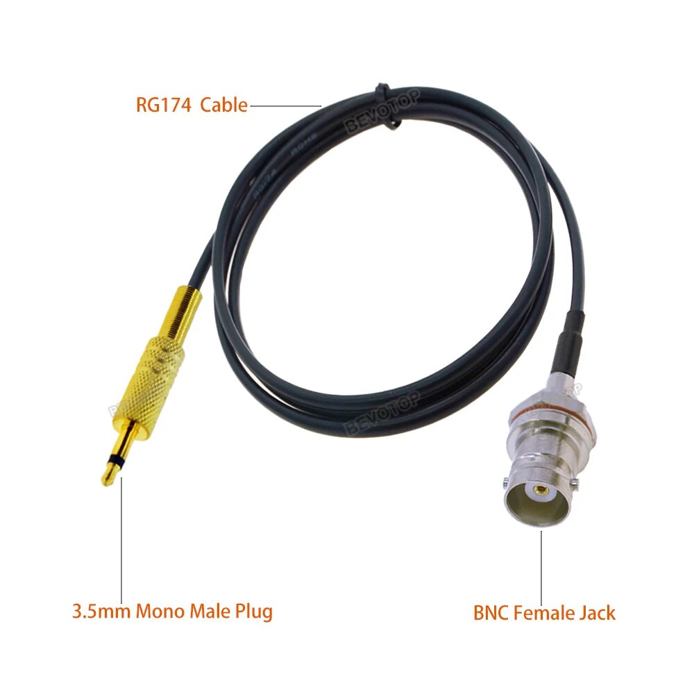 Коаксиальный кабель RG174 BNC - 3,5 мм BEVOTOP 15CM, RS BNC F to 3.5 Mono