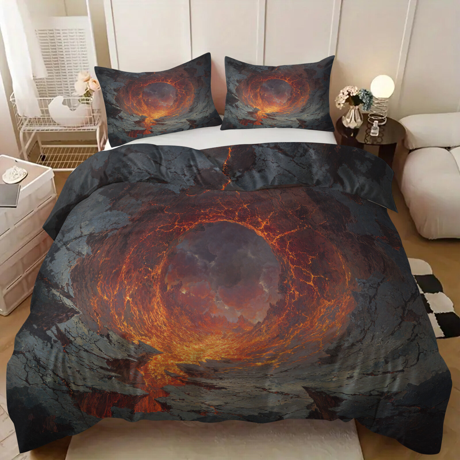 Постельное белье 2-спальное, евро простынь 200x220cm,2 наволочки 70х70, Абстрактная полисатин спальный комплект