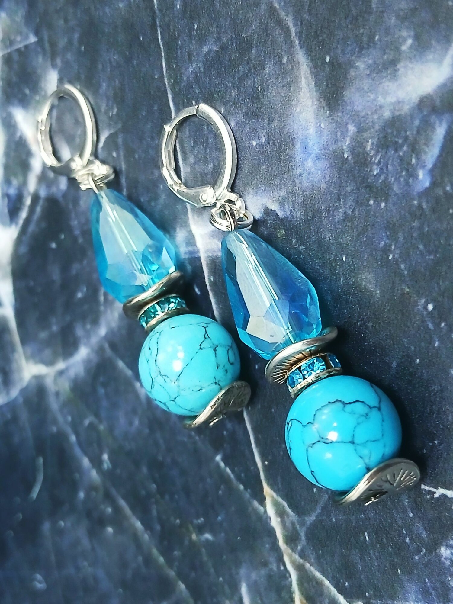 Серьги, стекло, бирюза синтетическая