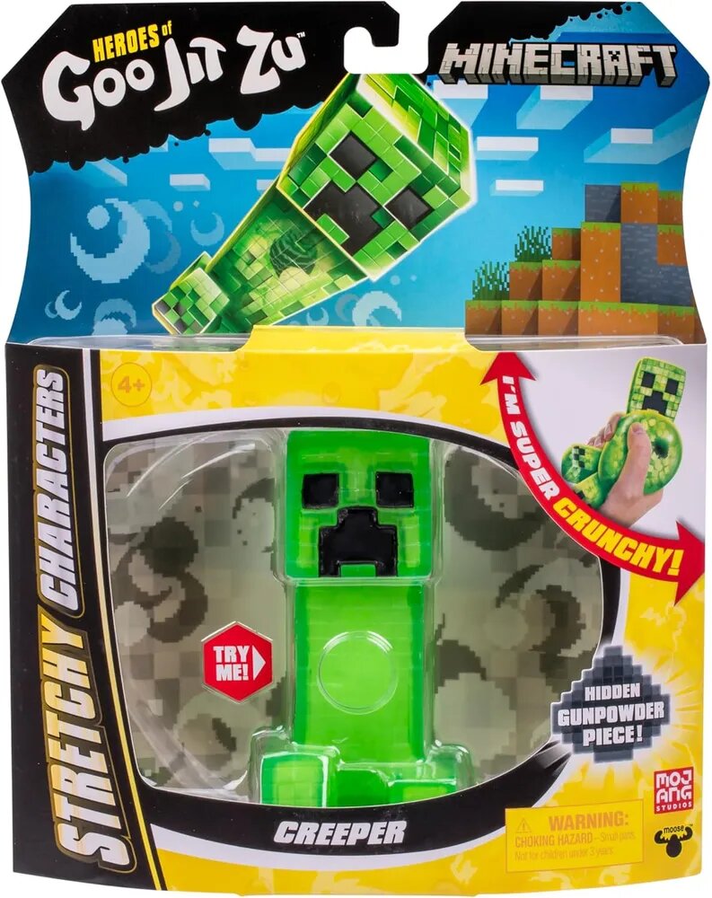 Тянущаяся фигурка Goo Jit Zu Minecraft Крипер с гранулами и скрытой деталью тактильная мягкая игрушка-антистресс