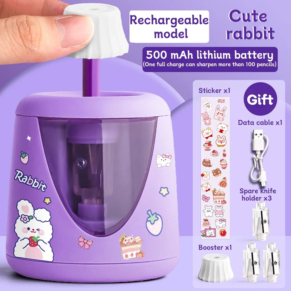 Автоматическая электрическая точилка для карандашей TRUECOLOR Purple Charging