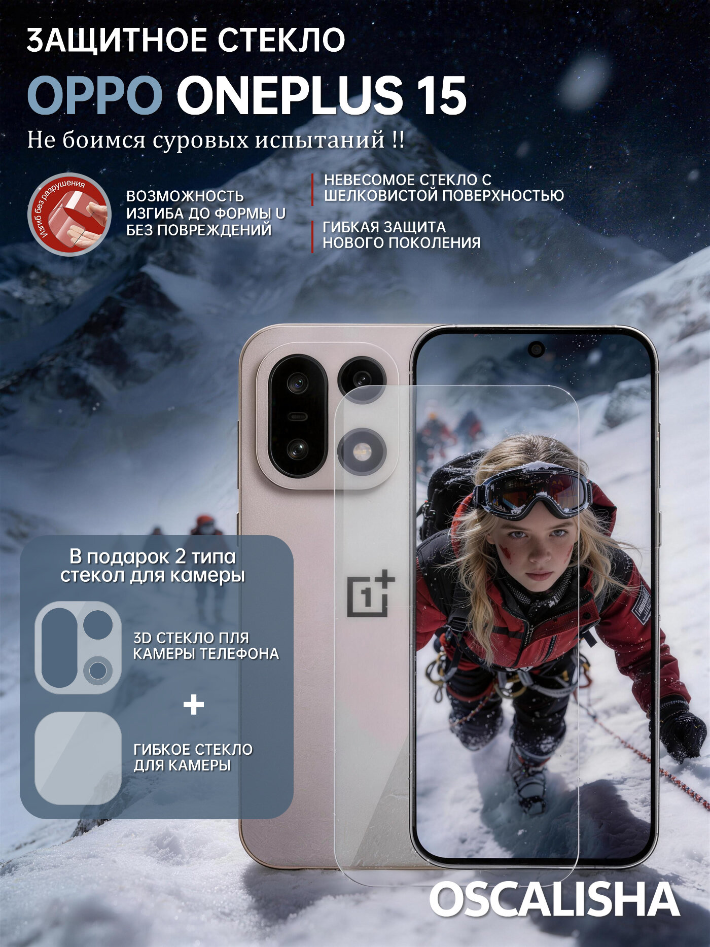 Защитное стекло Oneplus 15 противоударное, антибликовое покрытие + пленка для камеры