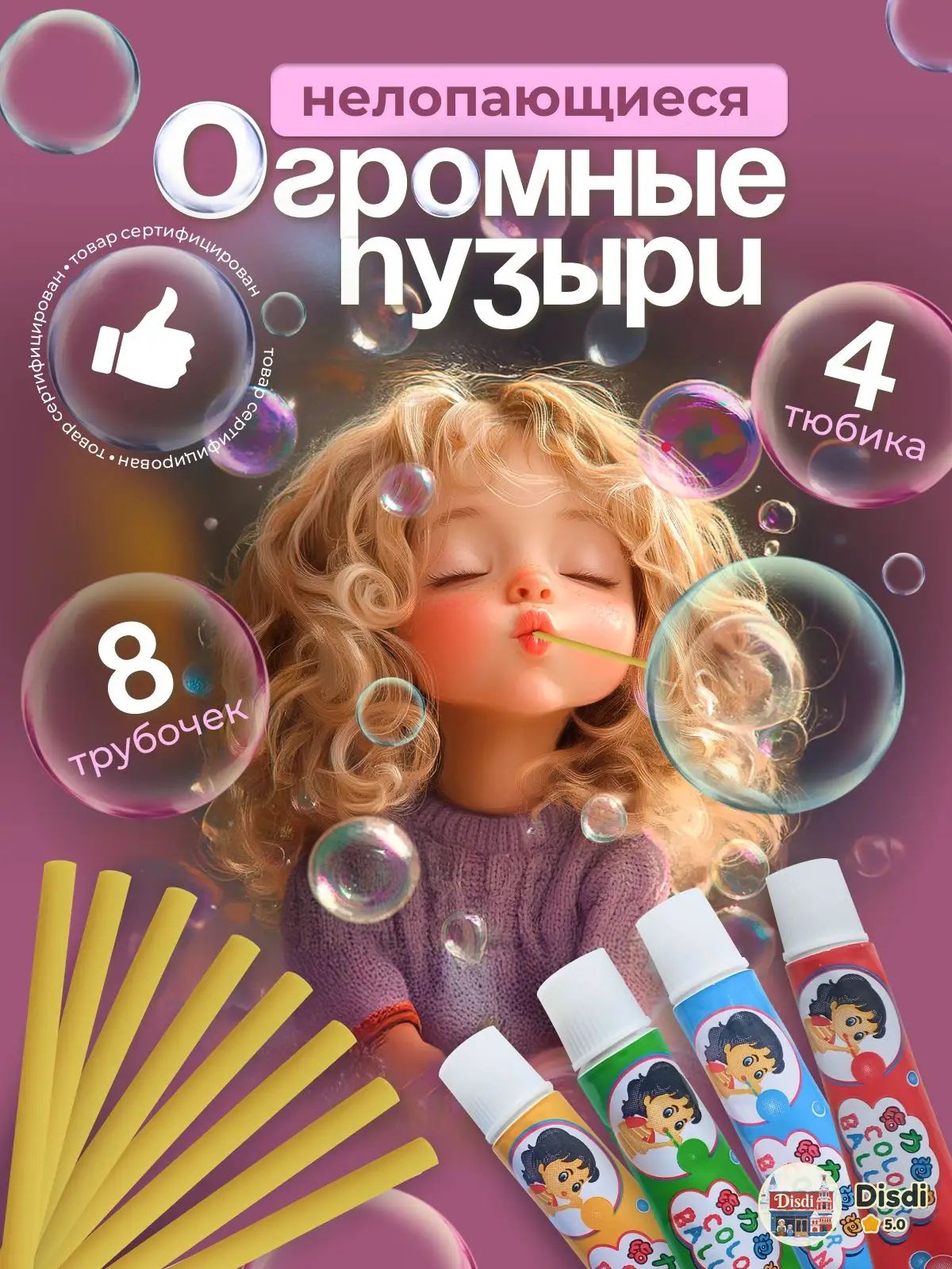 Нелопающиеся пузыри. 4 тюбика по 7 гр."COLOUR BALLOON"