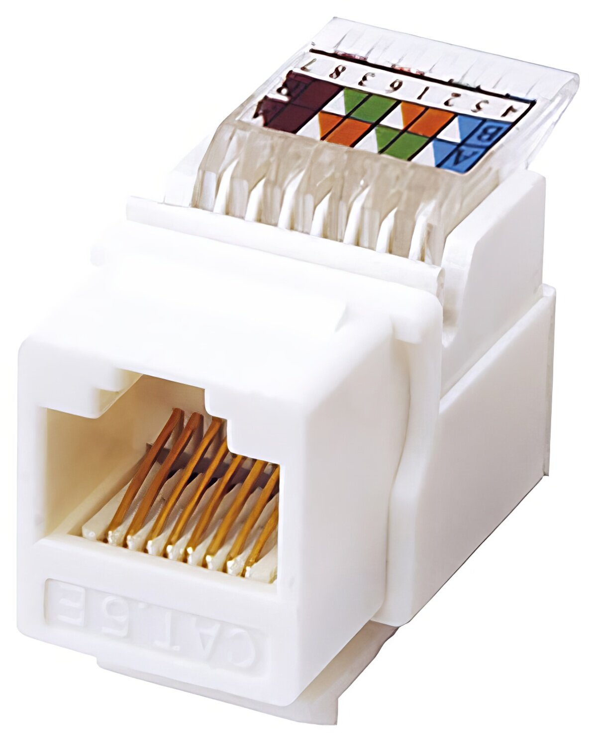 Модуль REXANT Keystone, Jack RJ-45(8p8c), UTP, CAT 5e, тип 180 градусов, белый 03-1012