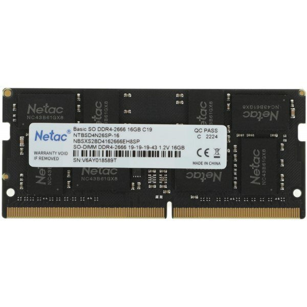 Оперативная память NETAC Basic NTBSD4N26SP-16 DDR4 - 1x 16ГБ 2666МГц, (SO-DIMM), Ret