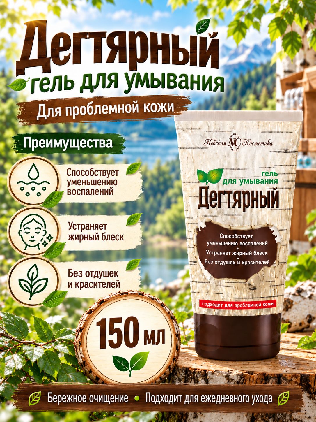 Гель для умывания Невская Косметика Дегтярный от прыщей 150 мл