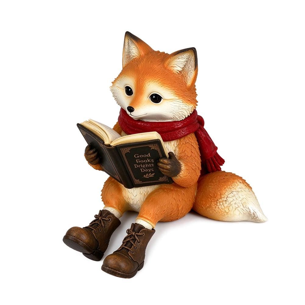 Фигурка декоративная лисица с книгой из смолы, 18 см, для полки