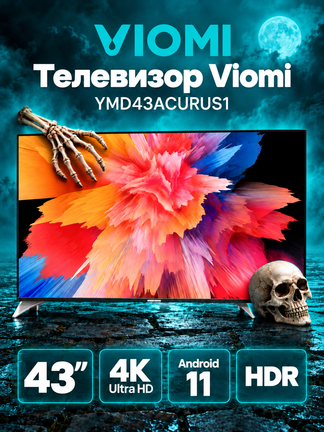 Телевизор Viomi 43" YMD43ACURUS1, Smart TV, 4K UHD, HDR 10, Dolby Atmos, Dolby Audio, Dolby Vision, HLG черный