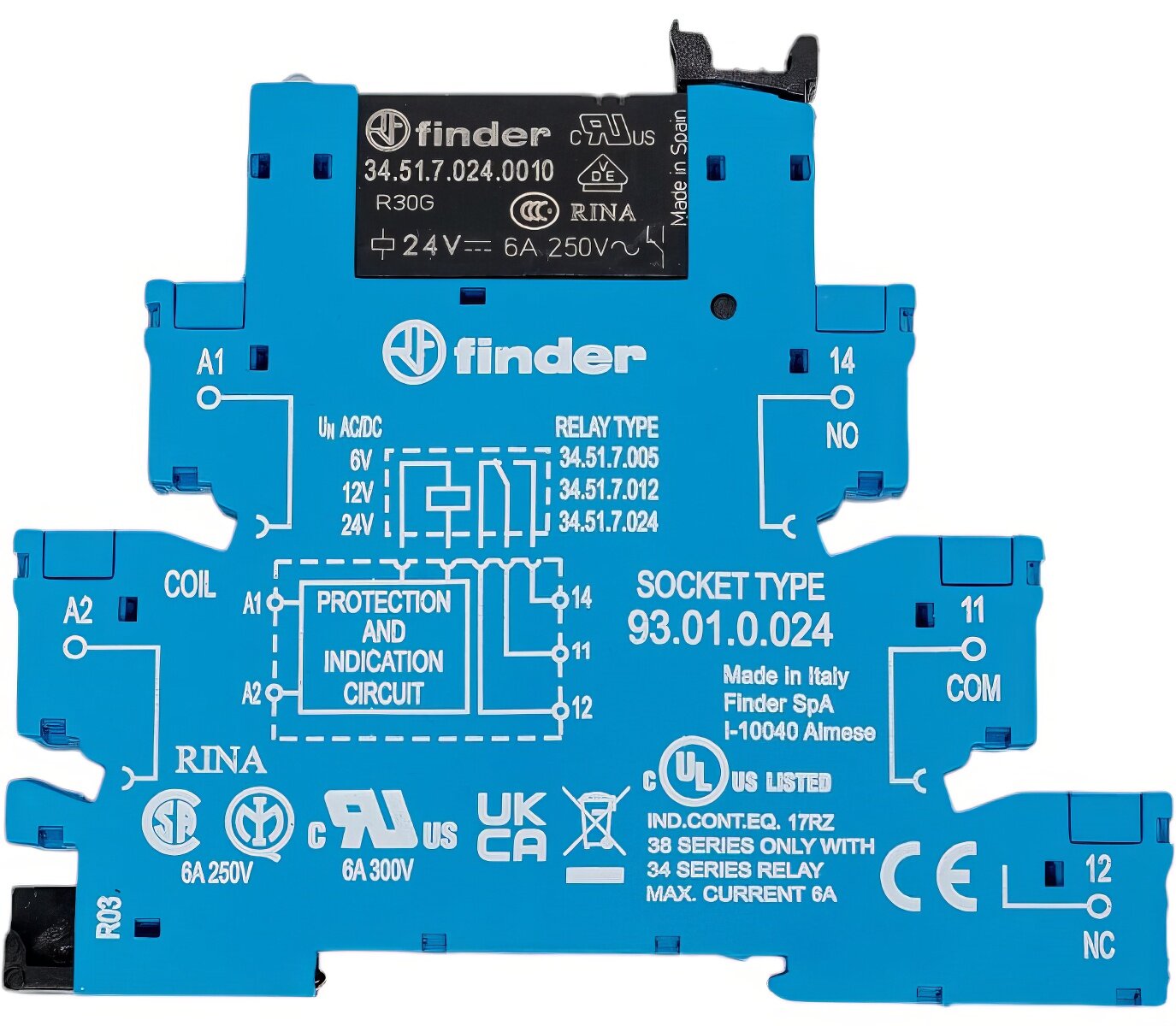 Интерфейсный модуль реле Finder, 1 CO конт. 6а /= 24в Ac/Dc, винт. зажимы, 385100240060