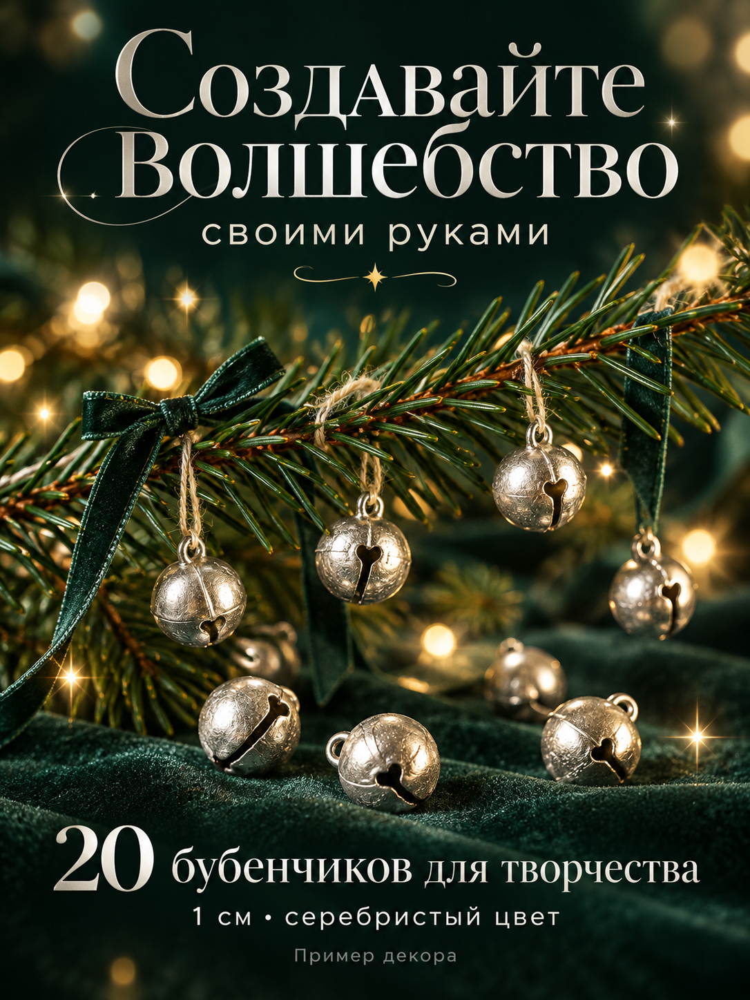 Бубенчики, набор 20 шт, размер 1 шт: 1 см, цвет серебристый, для творчества