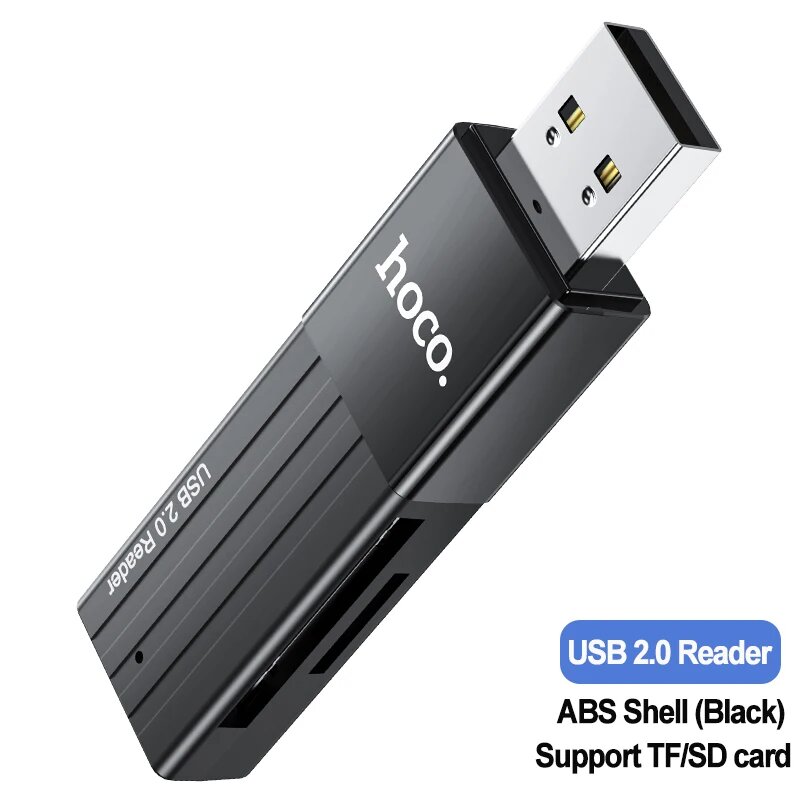 HOCO USB 2.0 Чтец карт TF/SD, черный