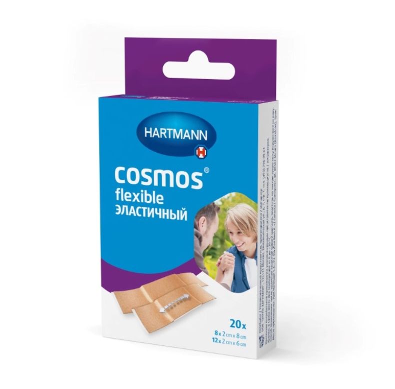 Пластырь Cosmos flexible эластичный текстильный 20 шт * 2 упаковки (2х6 см 12 шт и 2х8 см 8 шт)