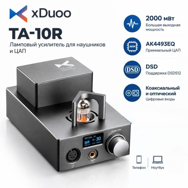 XDUOO TA-10R электронный ламповый усилитель для наушников, объединяющий декодер Hi Fi и усилитель в одном устройстве.