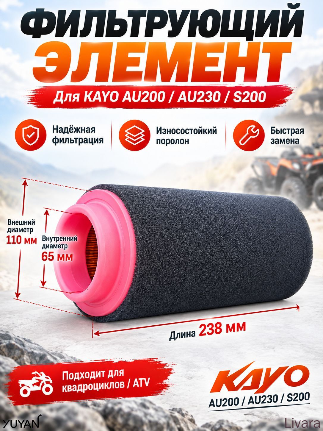 Воздушный фильтрующий элемент для KAYO AU200 AU230 S200, фильтр для квадроцикла ATV